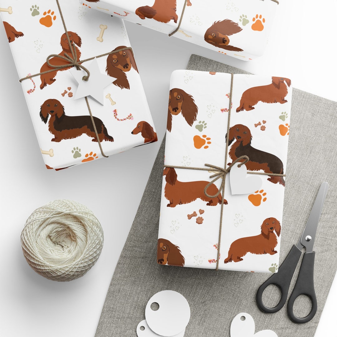Long Haired Dachshund Gift Wrap Paper, Dachshund Wrapping Paper, Weiner ...
