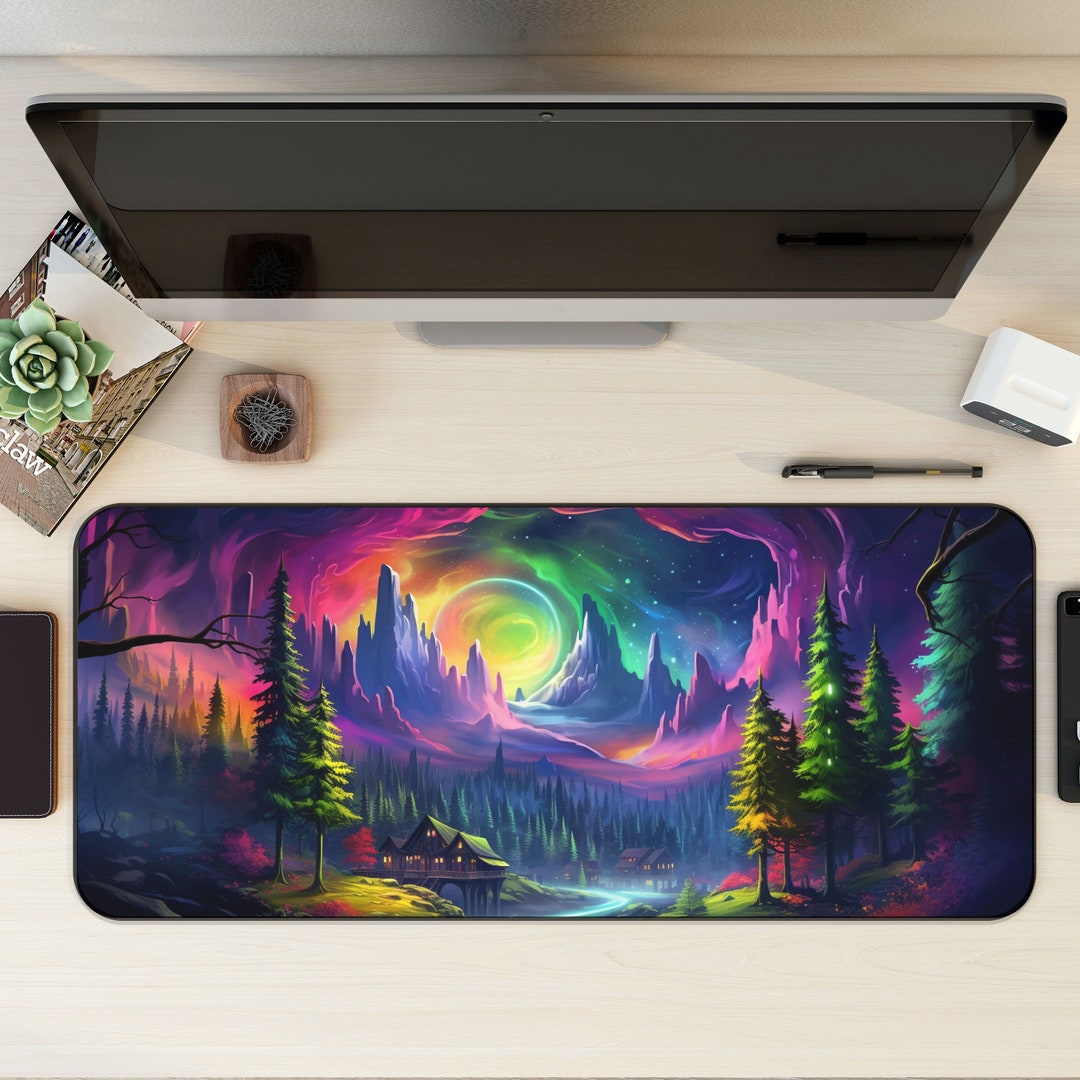 Mystic Forest Gaming Desk Mat, Trippy Mousepad, Neon Desk Mat, Cute ...