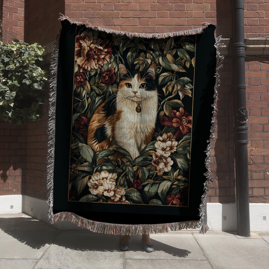 Calico Cat Blanket, Woven Throw Blanket, Cat Lover Gift, Tuxedo Cat ...