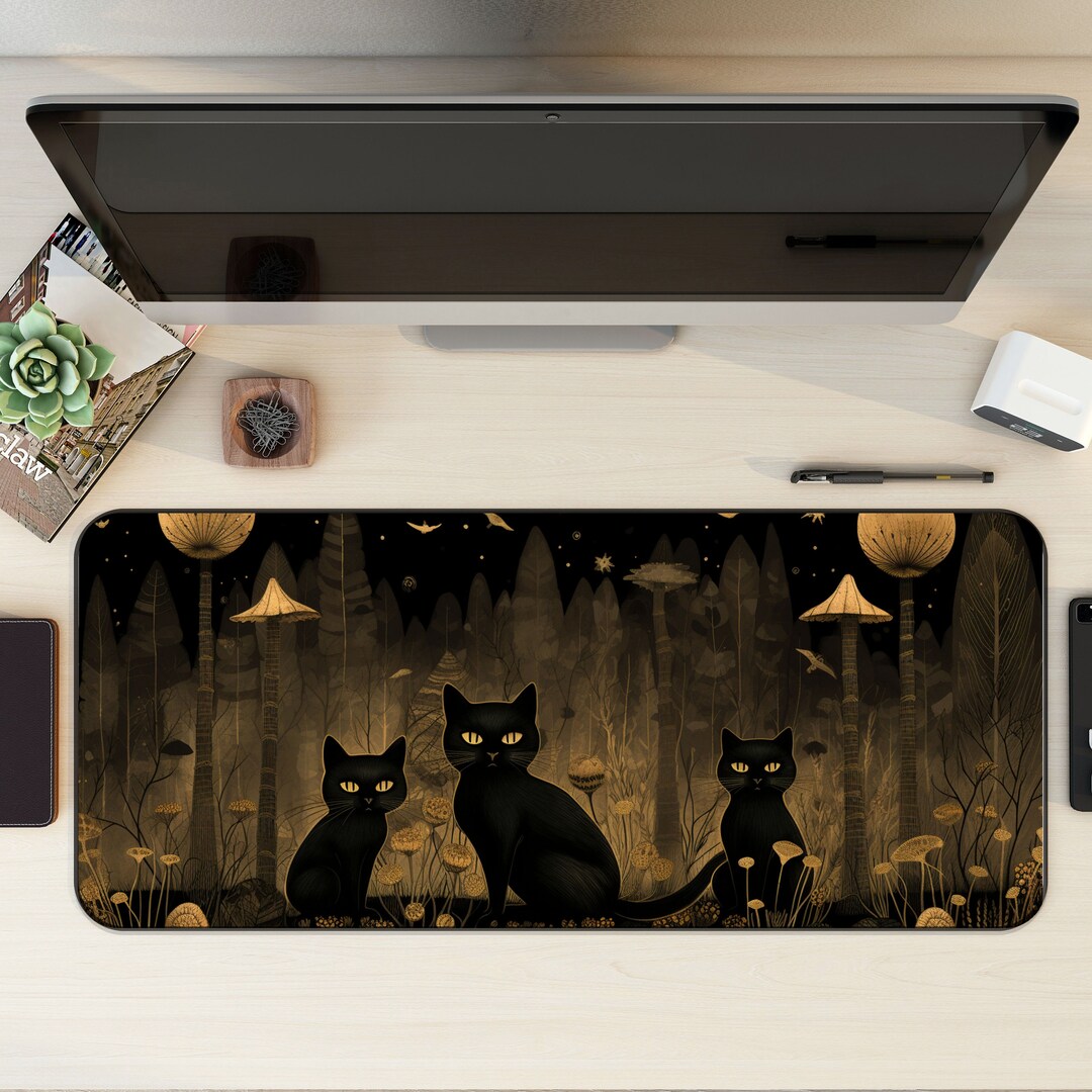 Black Cat Desk Mat, Cat Mousepad, Animal Desk Mat, Gaming Mouse Pad ...