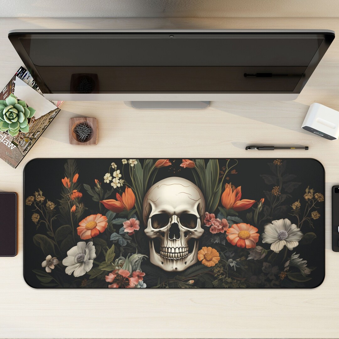 Dark Cottagecore Desk Mat, Floral Skeleton Mouse Pad, Dark Academia ...