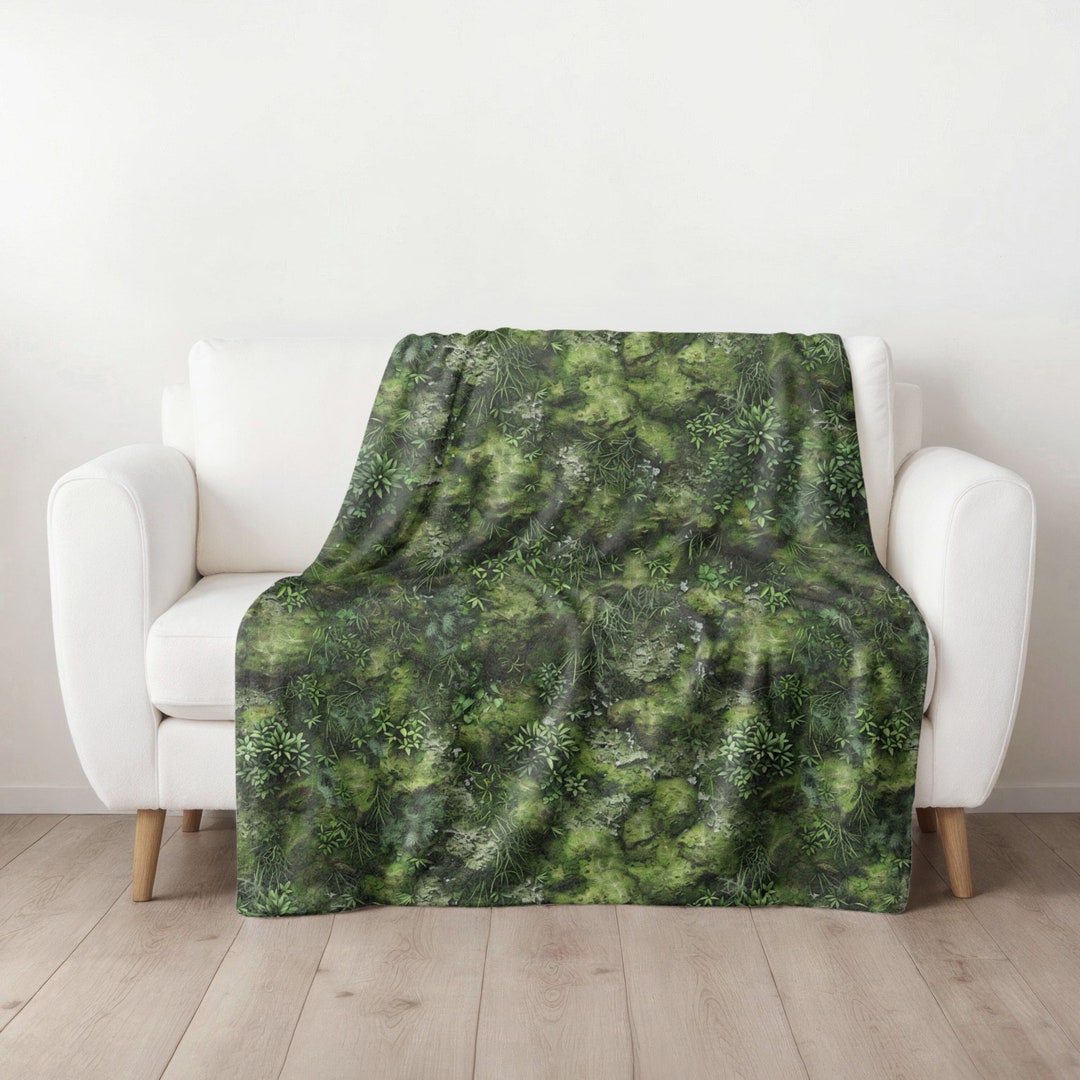 Green Moss Velveteen Blanket, Moss Blanket, Cottagecore Blanket ...