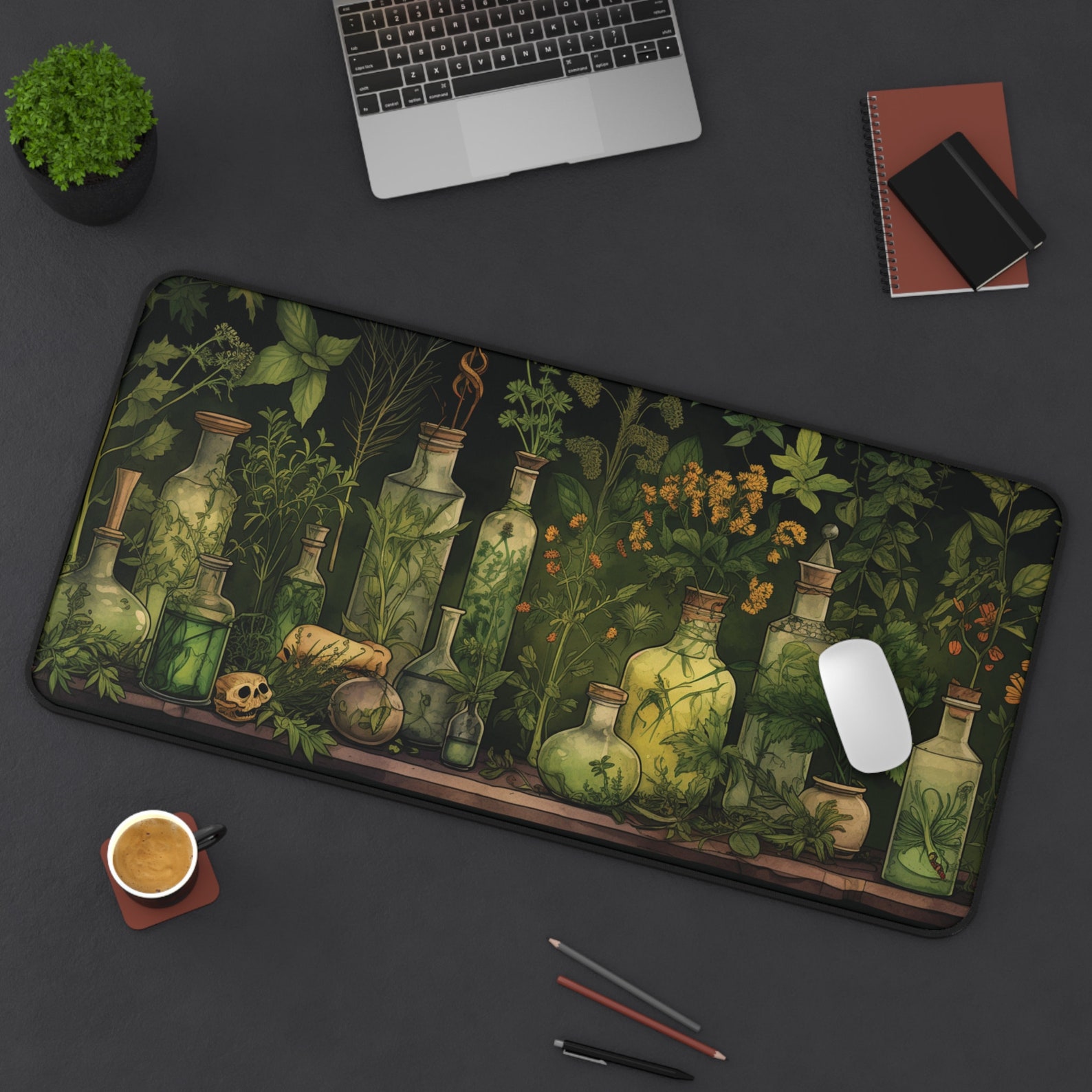 Witchy Botanical Potions and Plants Desk Decor, Green Desk Mat ...