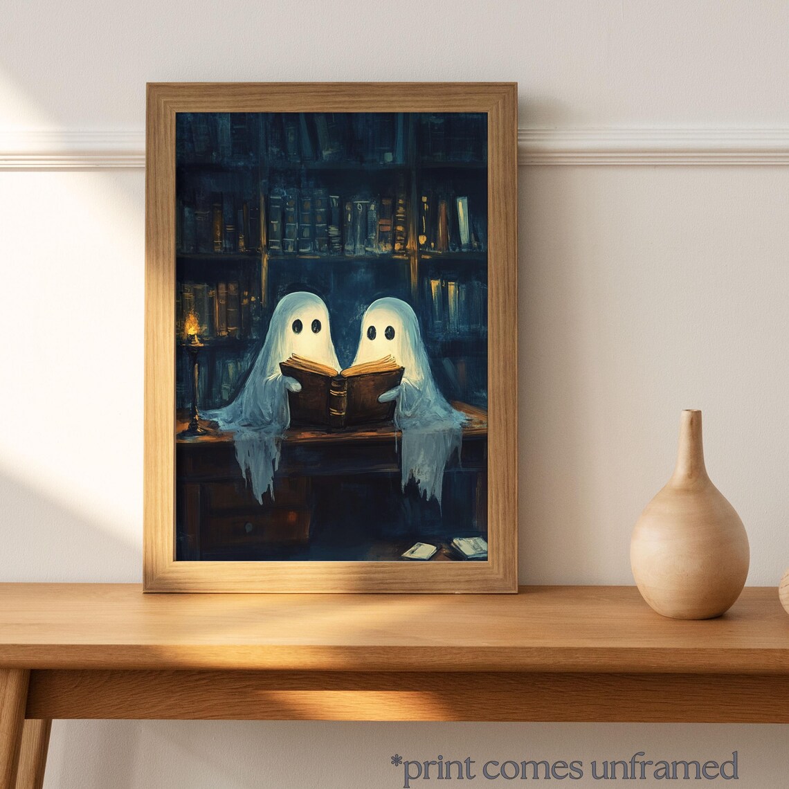 Cute Ghosts in a Library Print, Reading Ghost, Ghost Poster, Vintage ...