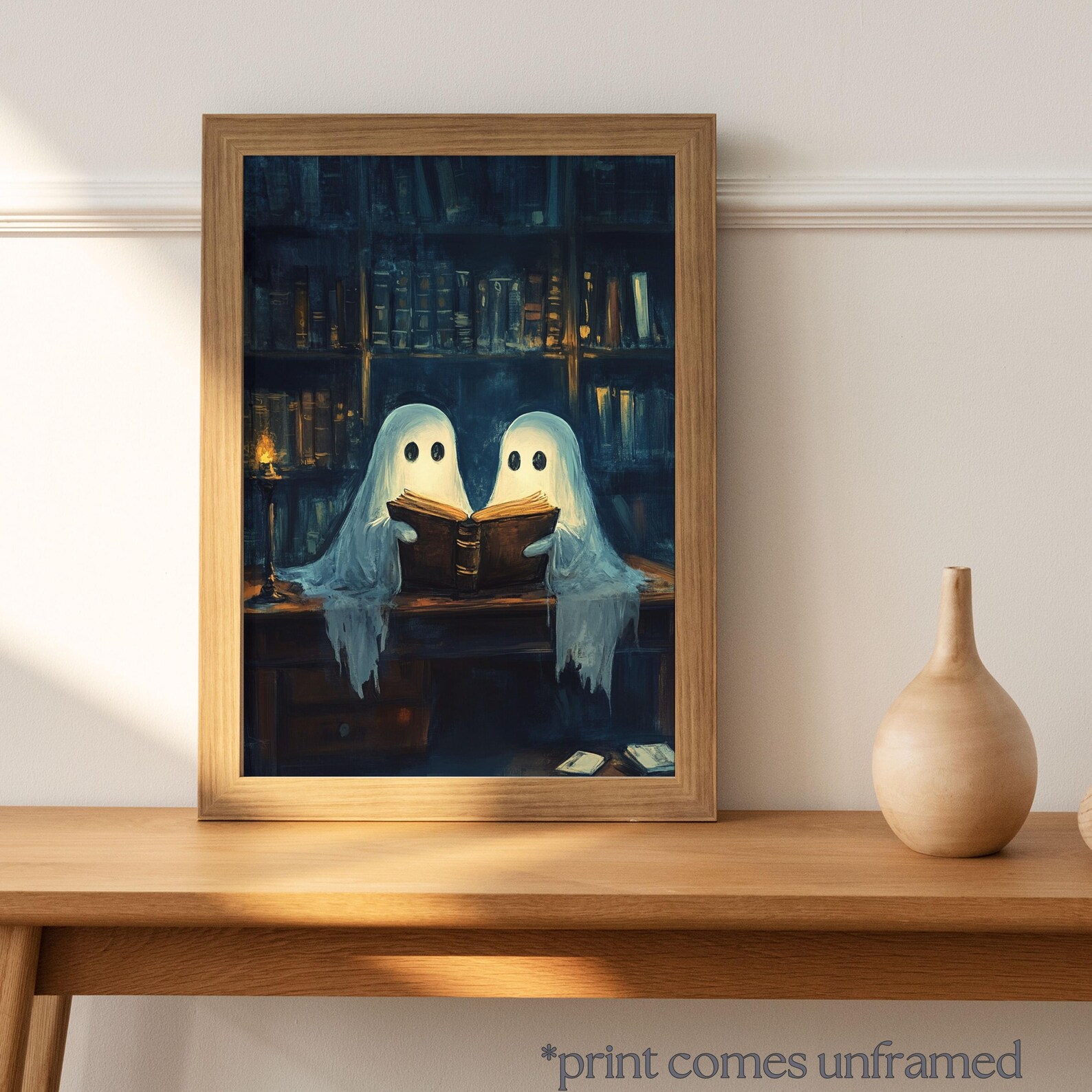 Cute Ghosts in a Library Print, Reading Ghost, Ghost Poster, Vintage ...