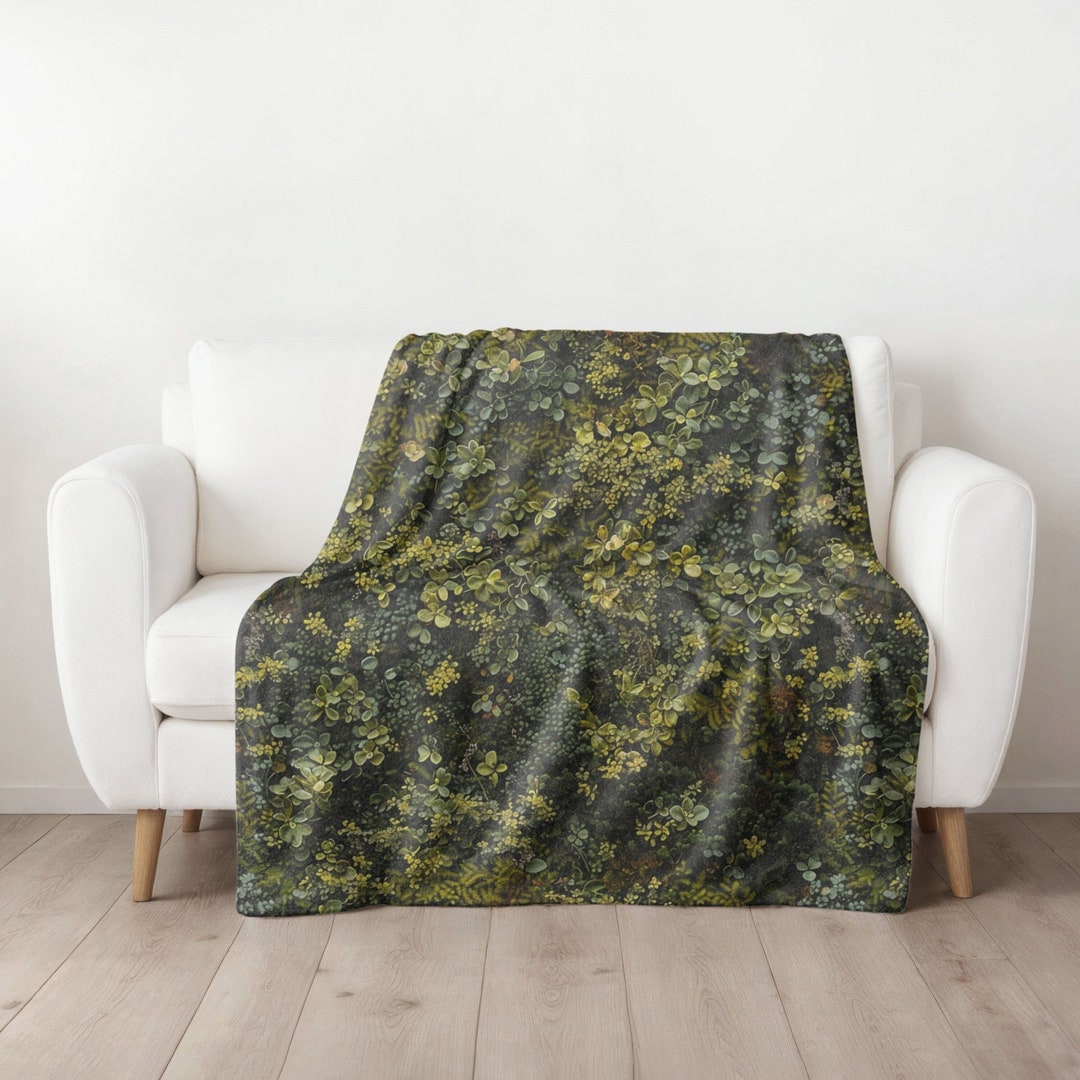 Green Moss Velveteen Blanket, Moss Blanket, Cottagecore Blanket ...