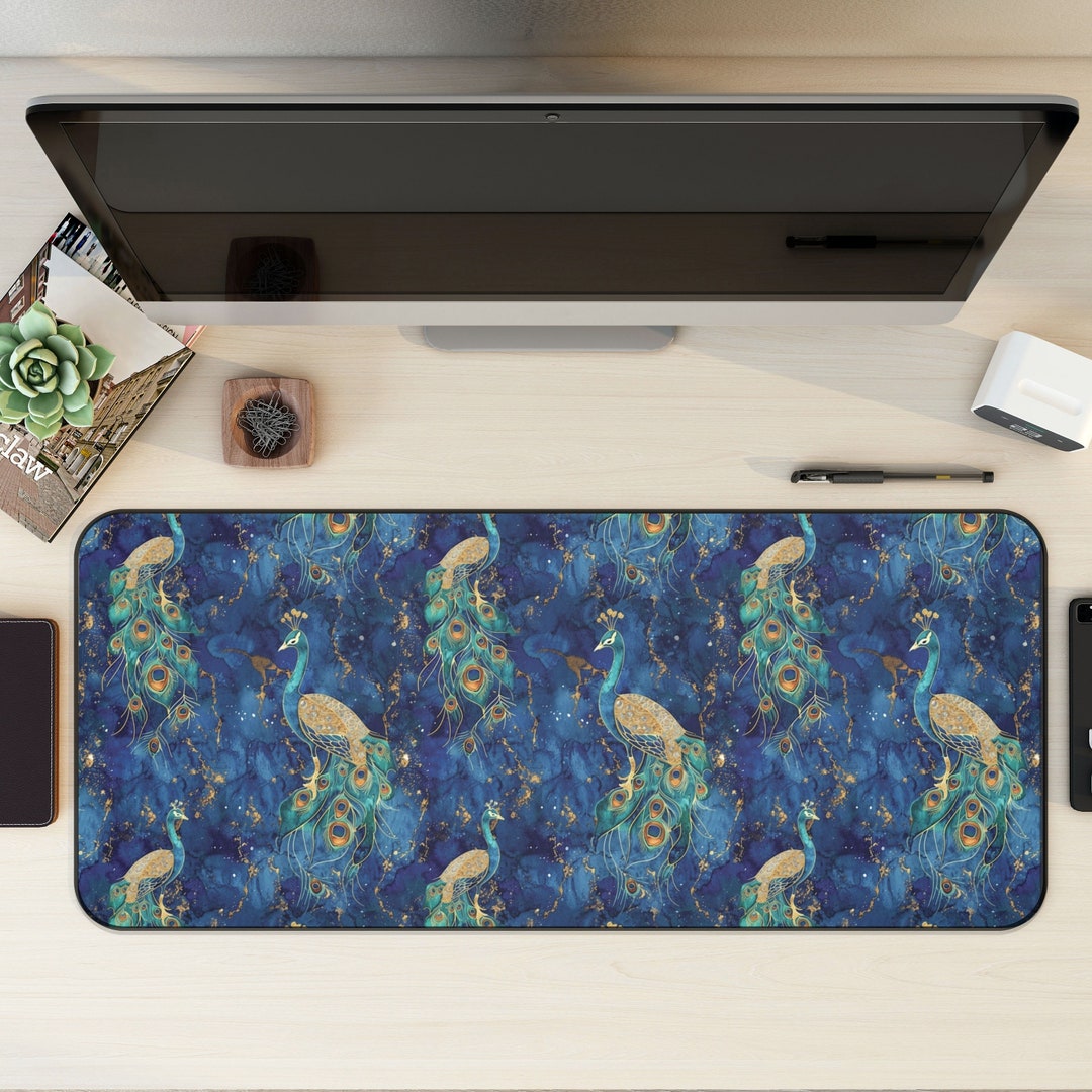 Blue Green Desk Mat, Peacock Desk Mat, Blue Desk Mat, Green Mouse Pad ...