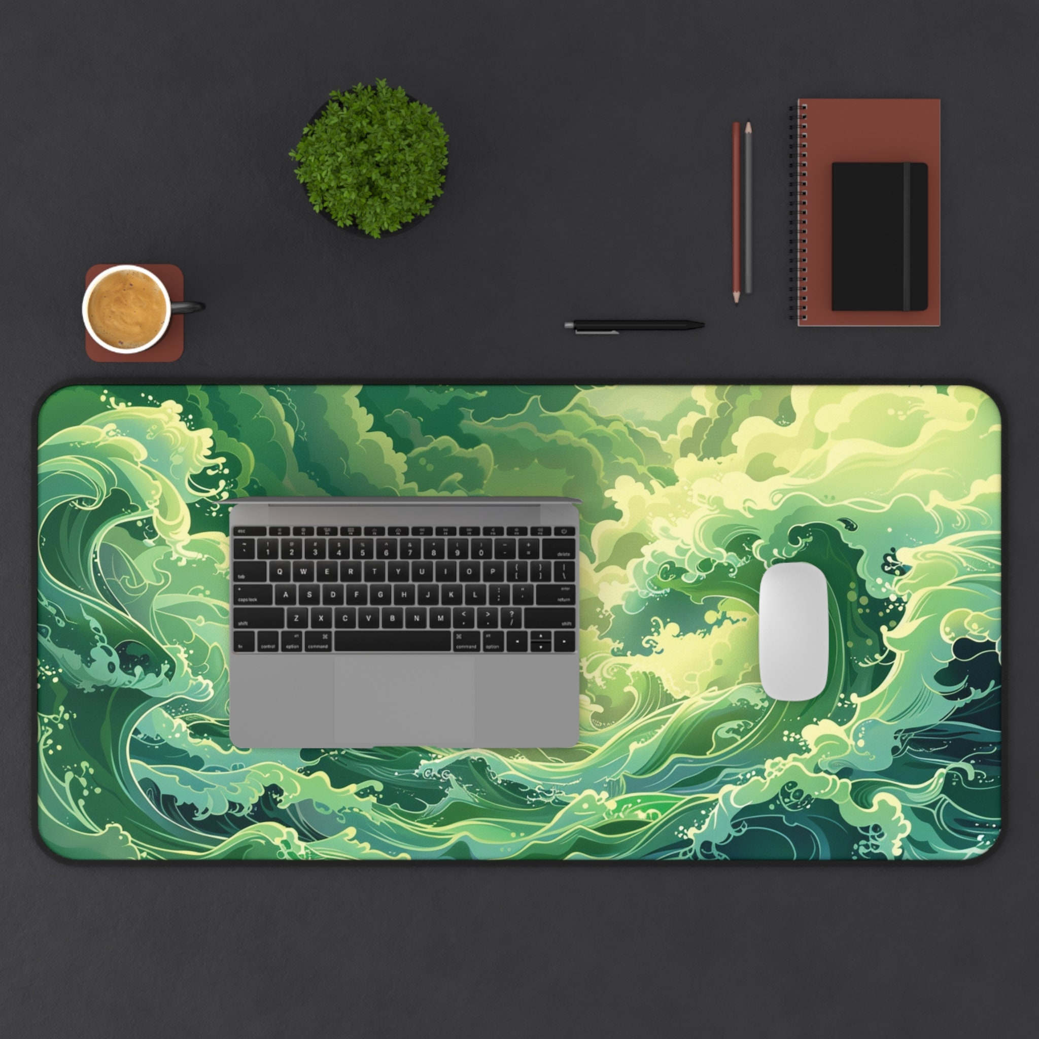 Primordial Earth Desk Mat, Matcha Tea Mouse Pad, Swirling Sage Green ...
