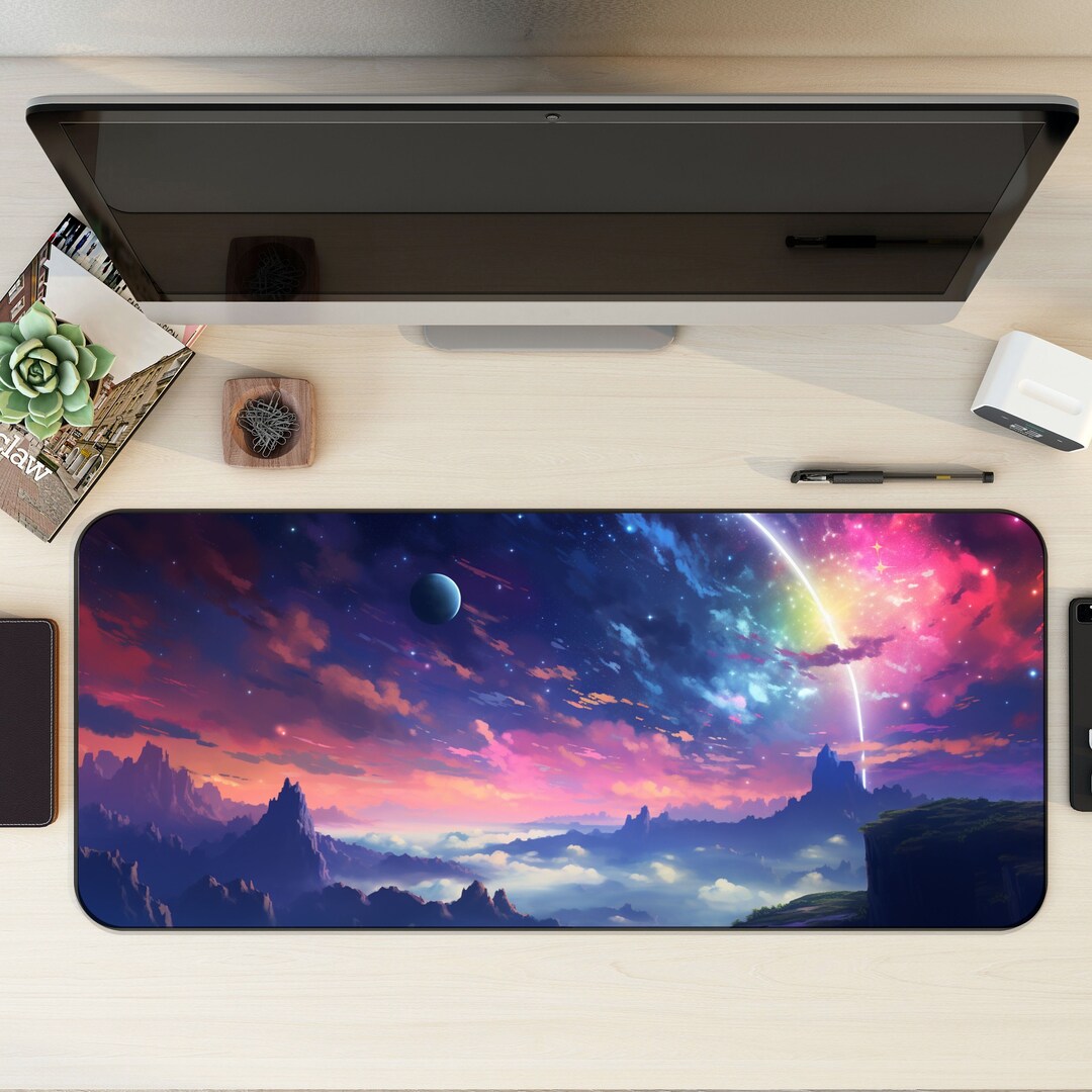 Pastel Anime Space Desk Mat, Cute Aesthetic Stars and Galaxies, Nebula ...
