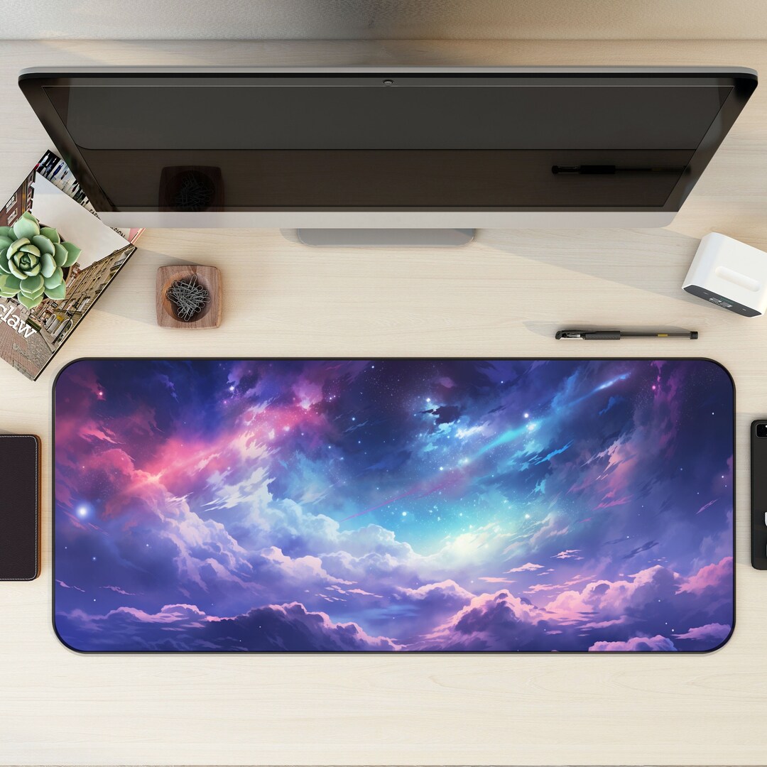 Pastel Space Desk Mat, Stars and Galaxies, Nebula View, Celestial Theme ...