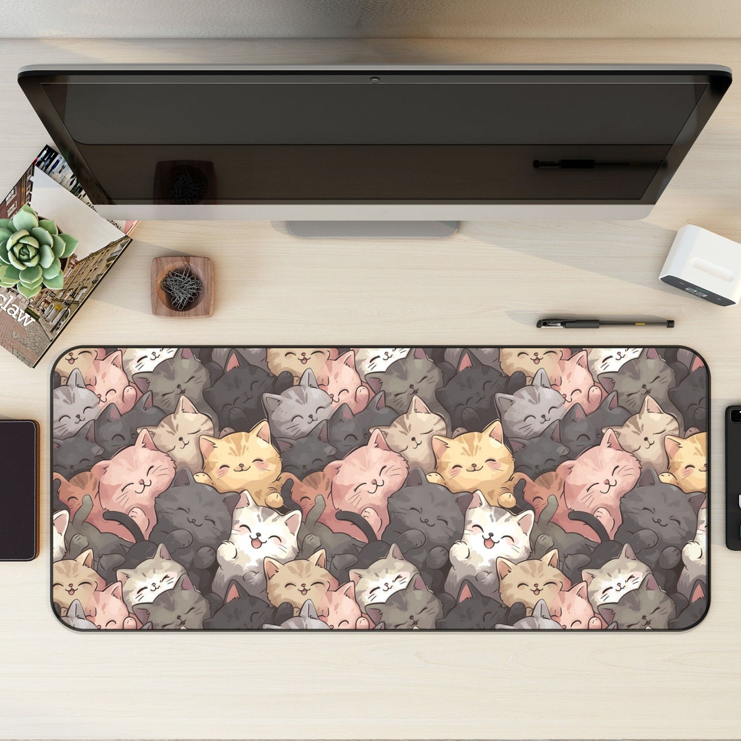 Cute Deskmat Cat, Kawaii Deskmat, Cat Lover Gift, Cat Gifts, Lofi ...