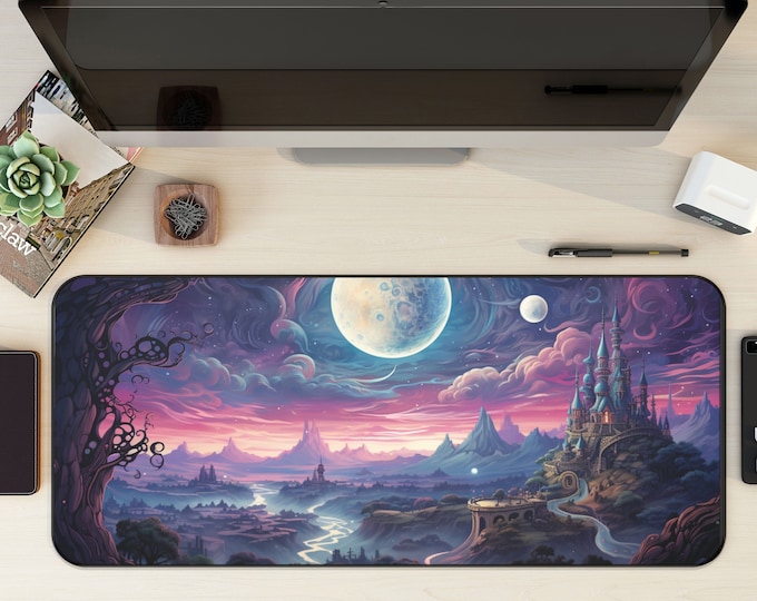 Light Blue Desk Mat Moon Phases, Cute Mousepad, Pastel Goth Neutral ...