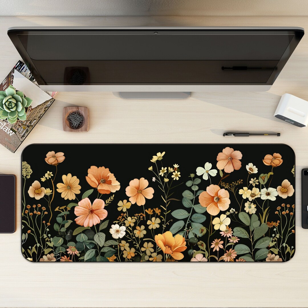 Dark Cottagecore Mat, Floral Desk Mat, Botanical Mouse Pad, Vintage ...