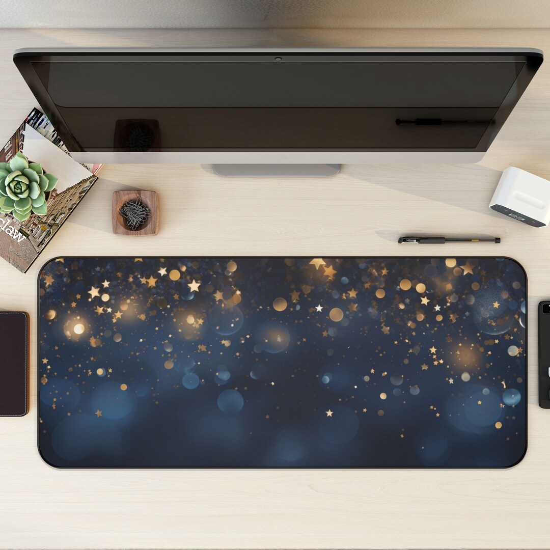 Blue Night Starry Sky Desk Mat, Blue Desk Pad, Kawaii Mouse Pad, Cute ...