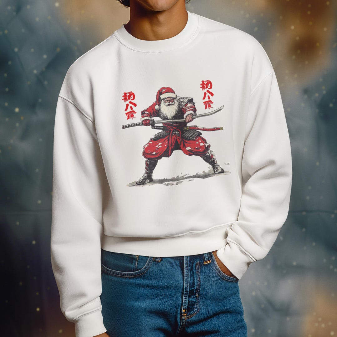 Samurai Santa Anime Christmas Sweatshirt, Festive Samurai Warrior Xmas ...