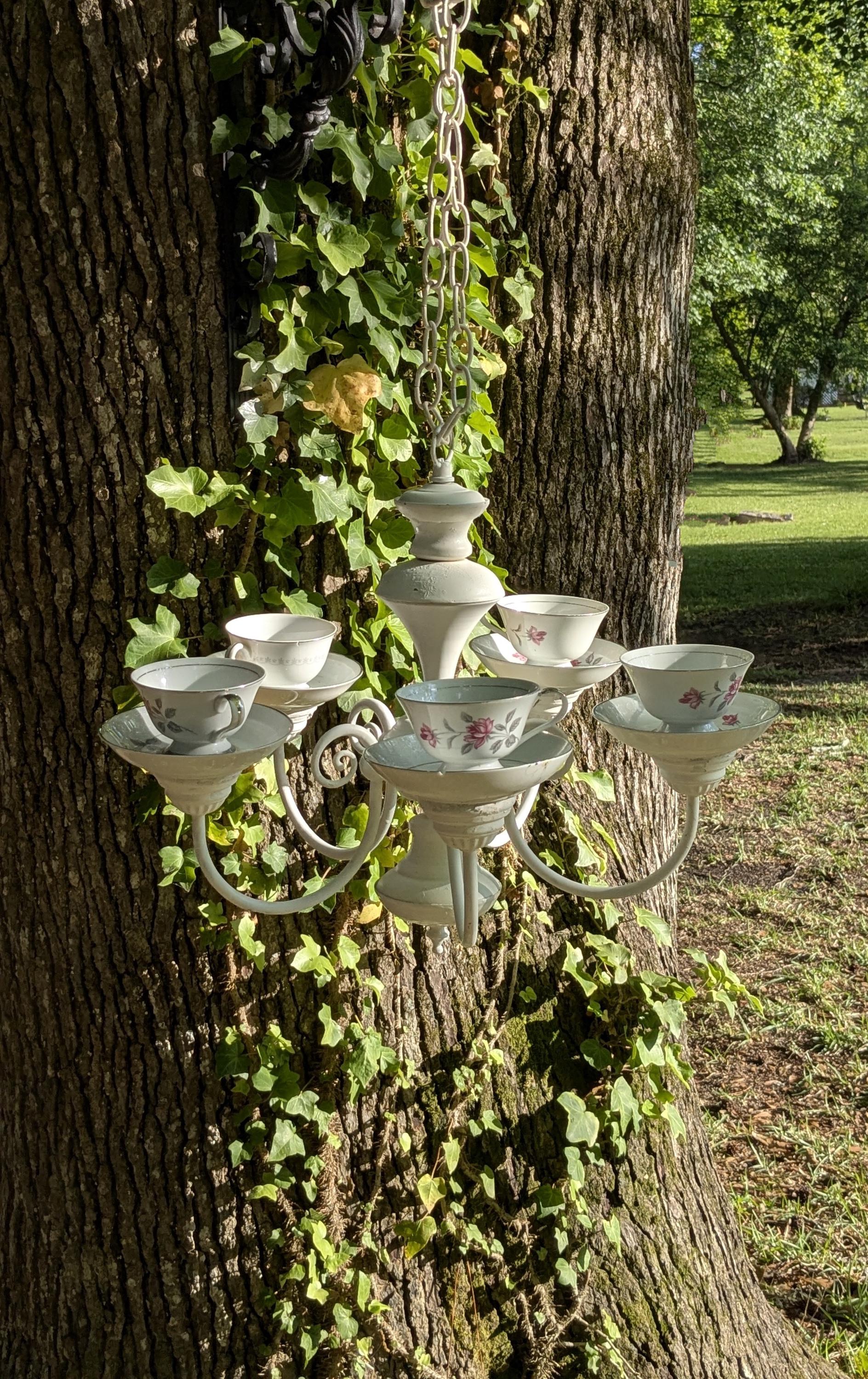Upcycled Teacup/saucer Chandelier Bird Feeder- Beautiful Garden Decor ...