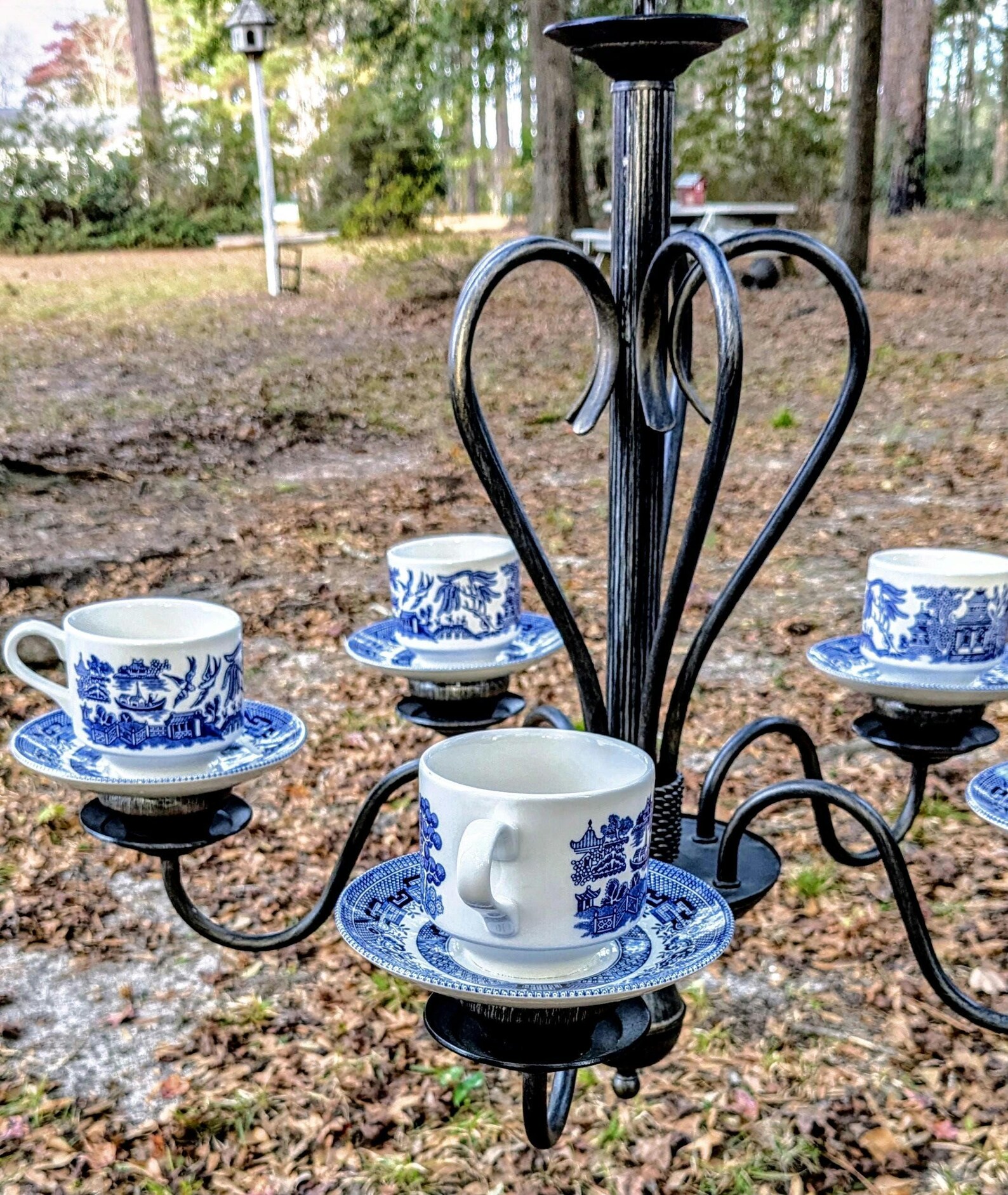 Hanging "tea Cup Bird Feeder", Blue Willow Teacups and Saucers, Only ...