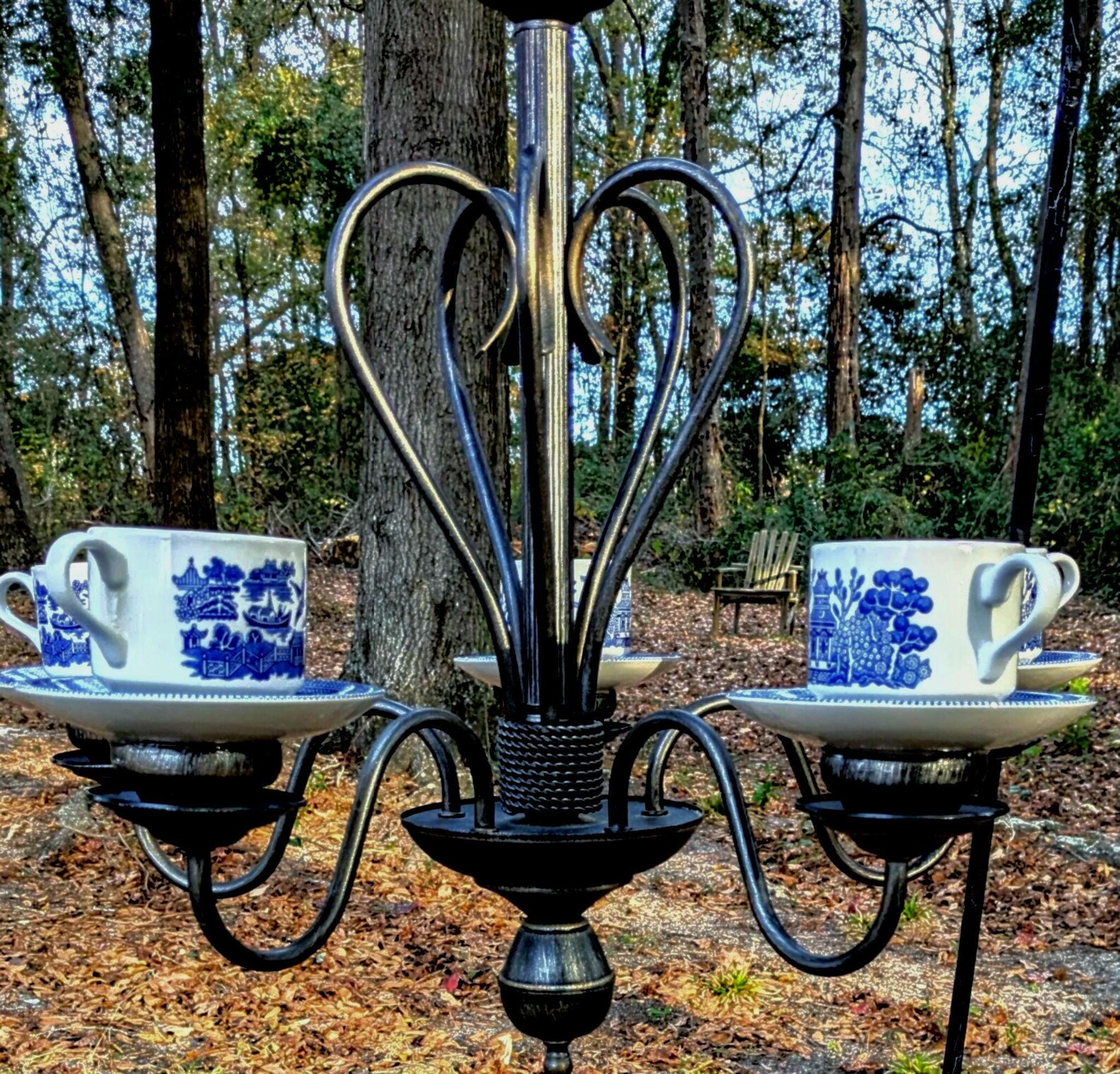 Hanging "tea Cup Bird Feeder", Blue Willow Teacups and Saucers, Only ...