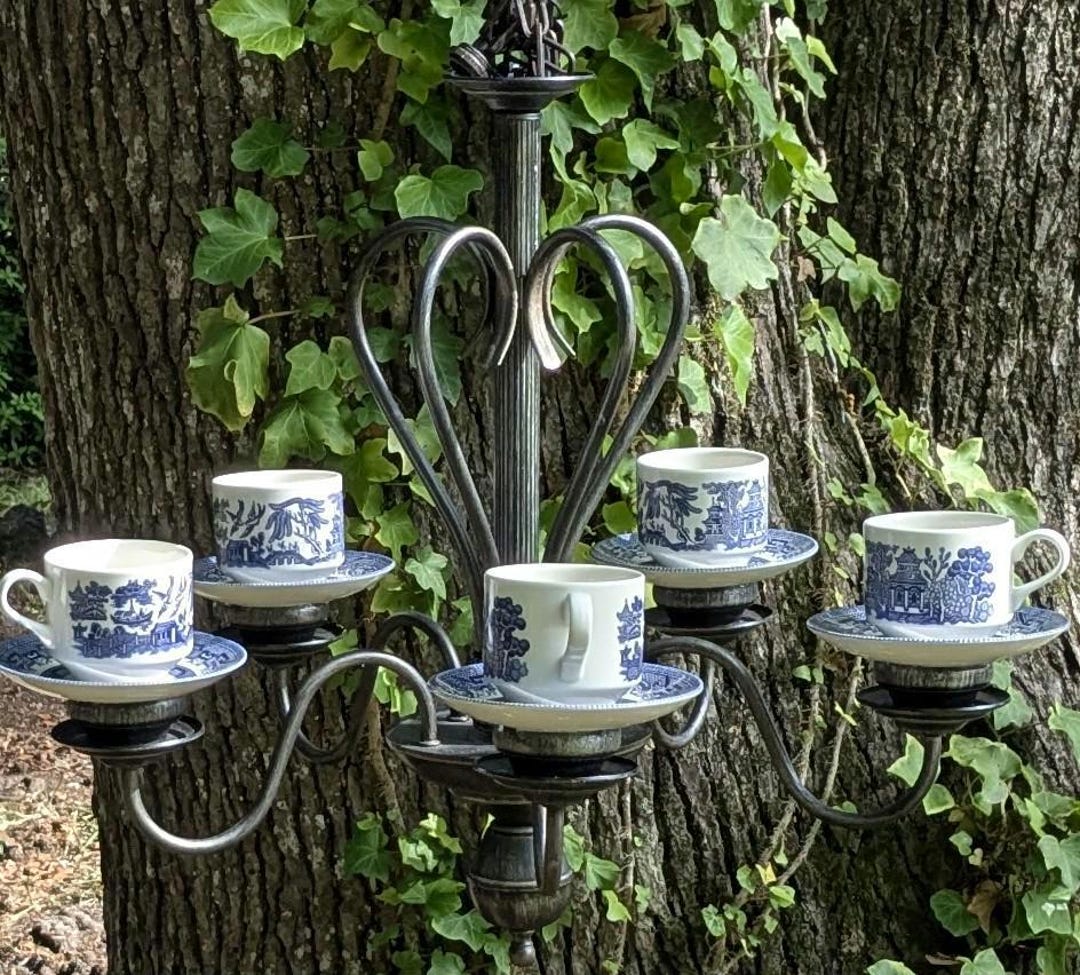 Hanging "tea Cup Bird Feeder", Blue Willow Teacups and Saucers, Only ...