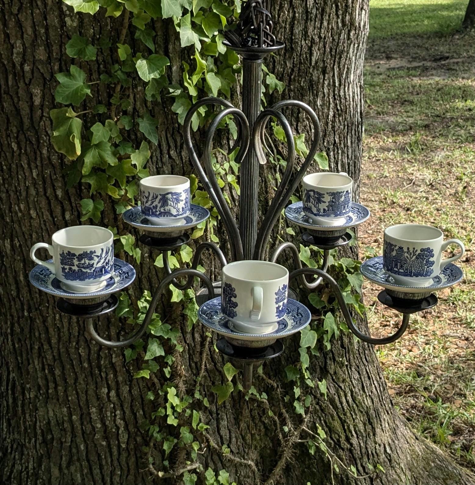 Hanging "tea Cup Bird Feeder", Blue Willow Teacups and Saucers, Only ...
