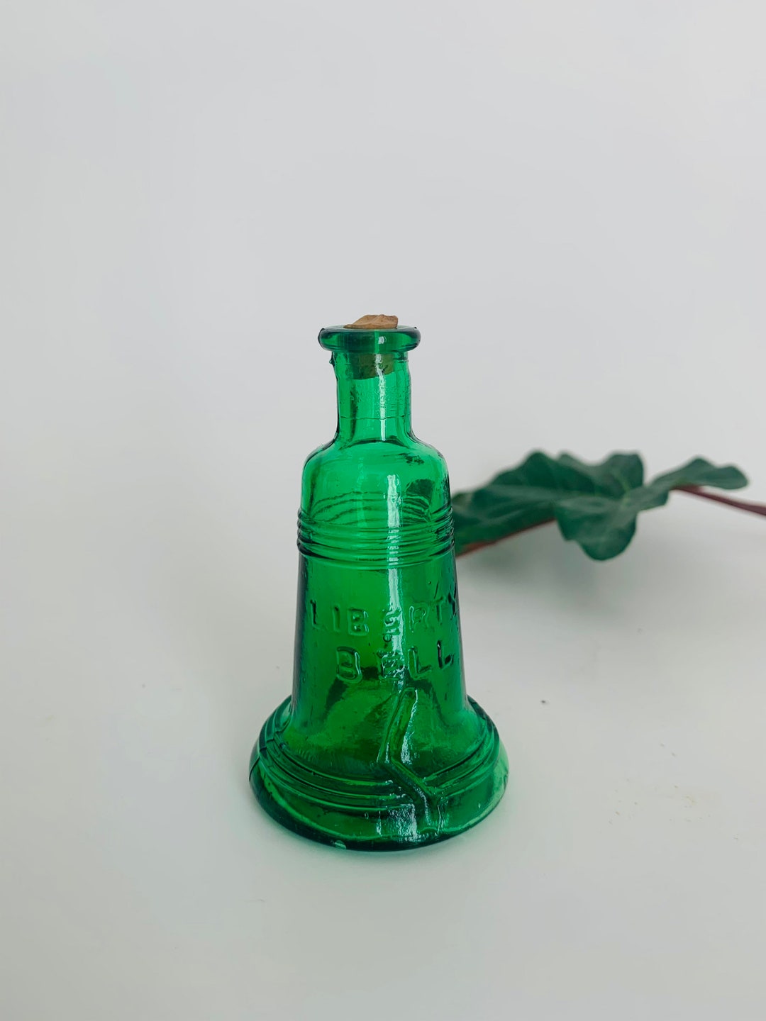 Vintage Green Glass Mini Liberty Bell Bottle - Green Glass Bell ...
