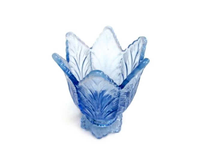 Fenton Glass Two Way Candle Holder - Vintage Fenton Light Blue Leaf or ...