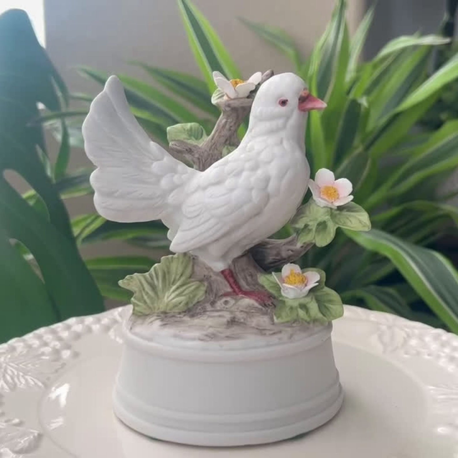 Vintage Dove Perched on A Branch Porcelain Music Box - Wind up Music ...