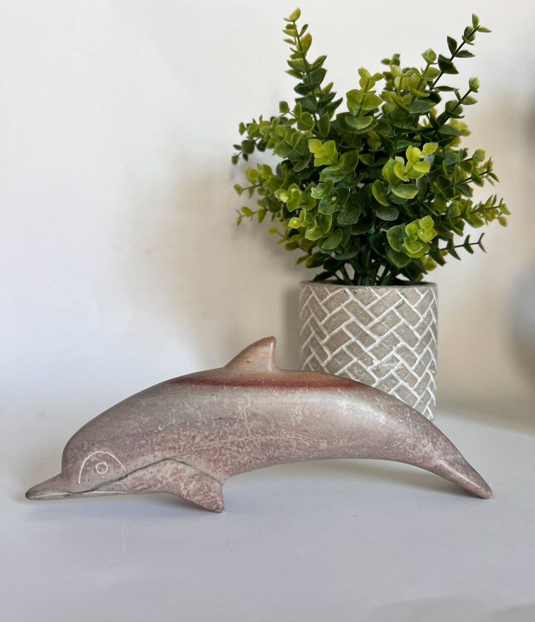 Vintage Dolphin Figurine Paperweight , Pink Grayish Stone Dolphin ...