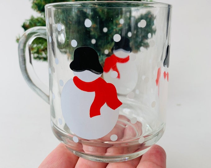 Vintage Clear Glass Snowman Mug - Luminarc Snowmen Mug - Snowman With ...