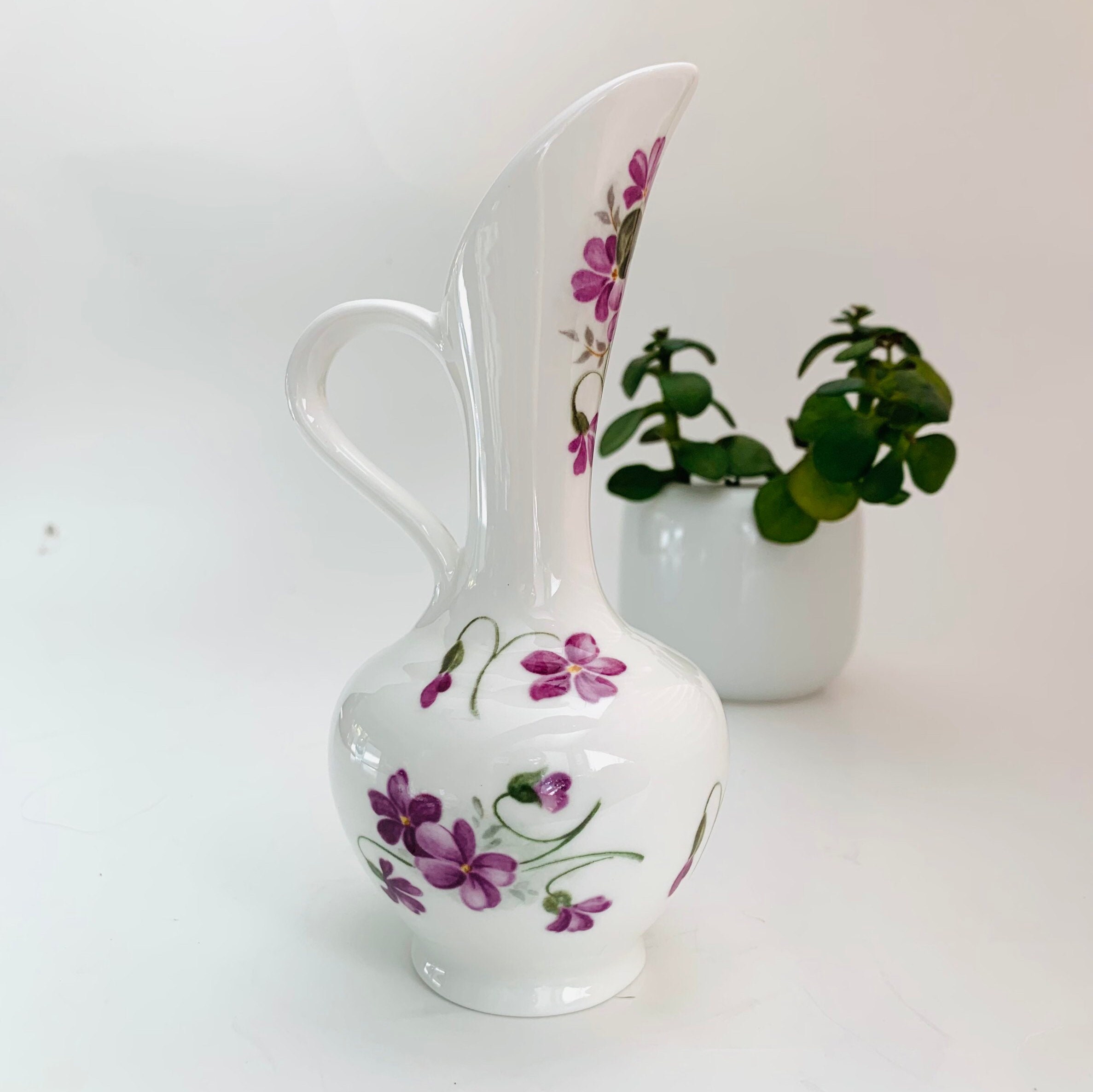 Vases Home Décor Water Ewer With Purple Flowers Bone China Pitcher ...