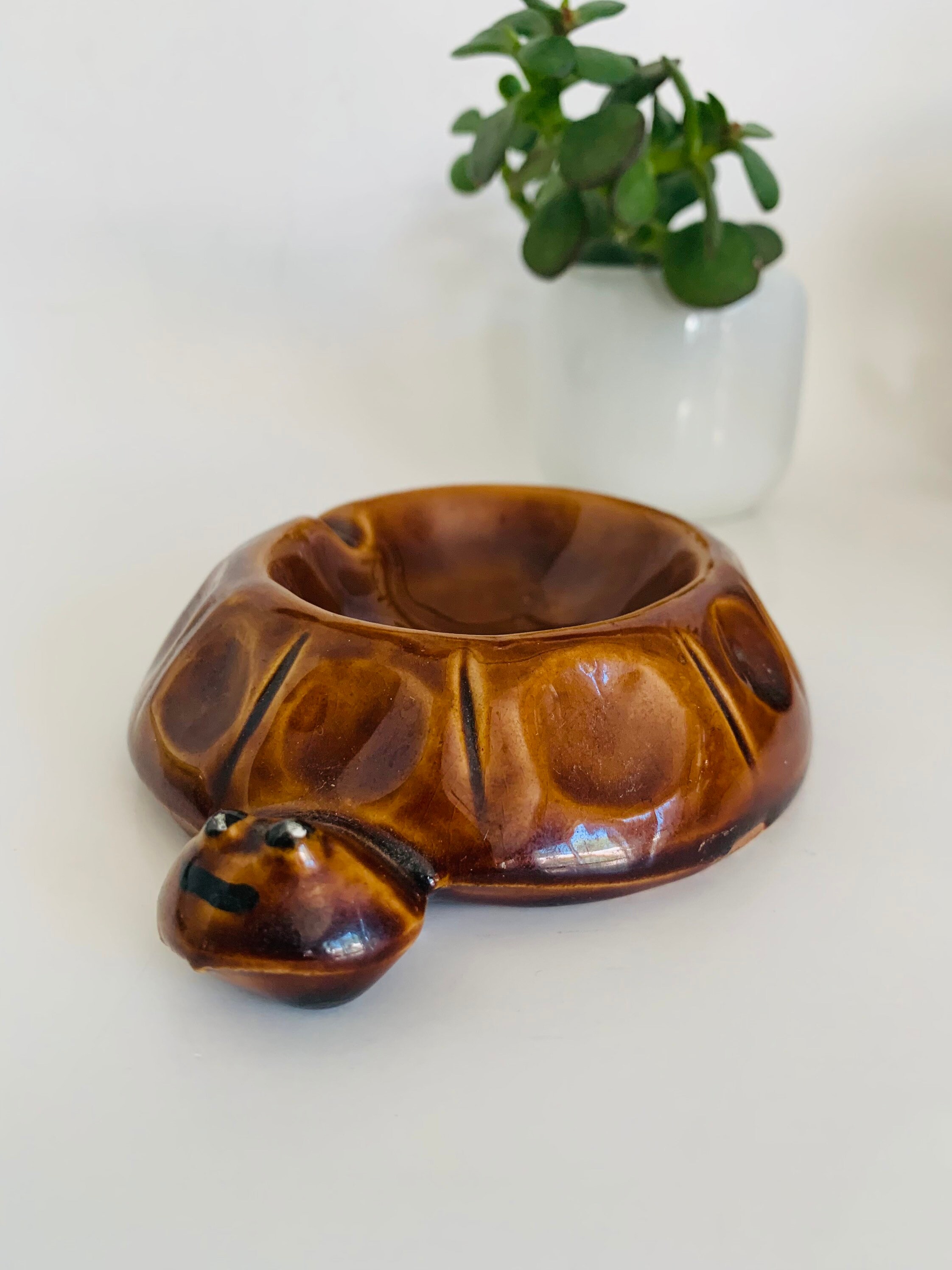 Vintage Turtle Ashtray Brown Ceramic Turtle Mid Century California ...