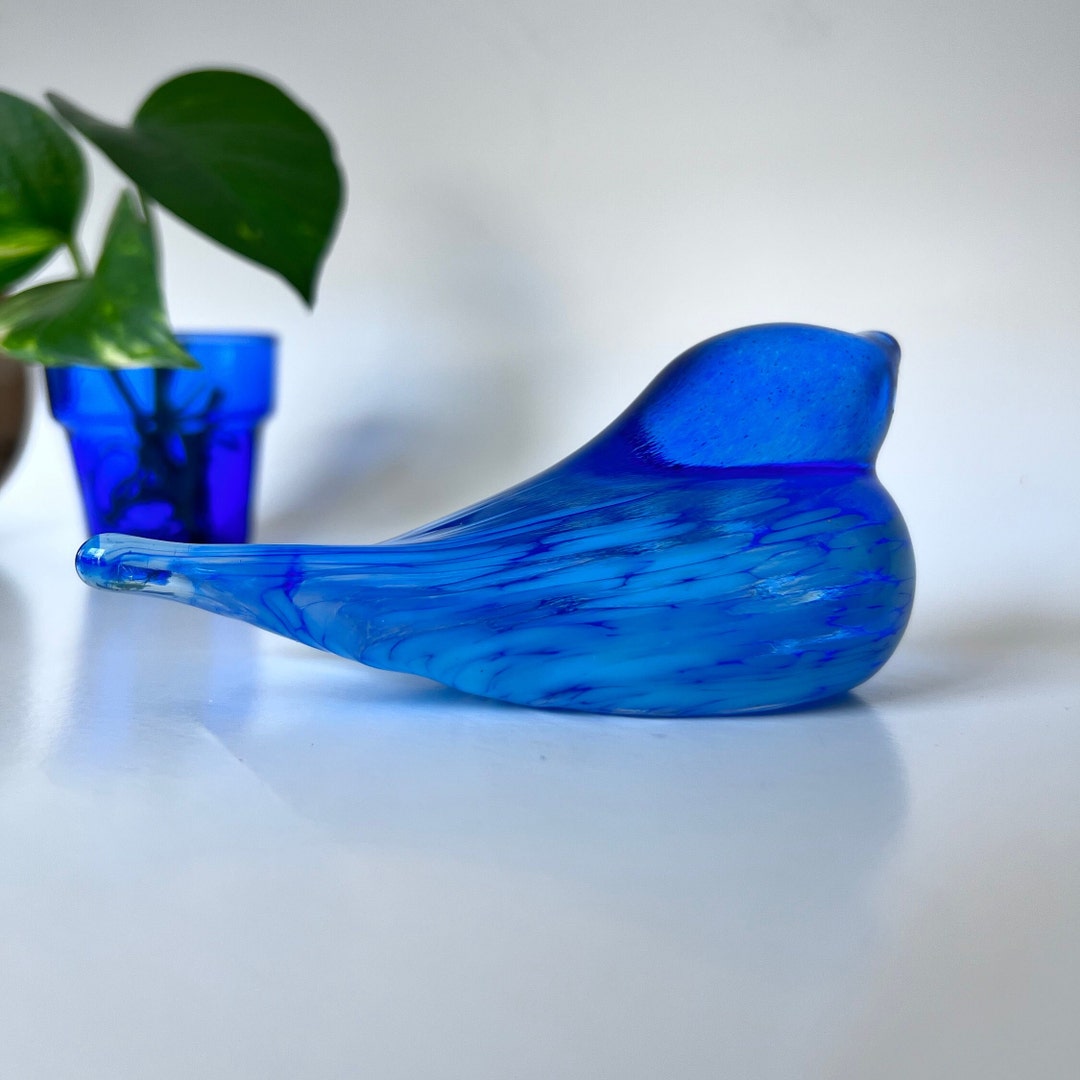 Vintage Cobalt Blue Bird Art Glass Paperweight With Light Blue - Etsy