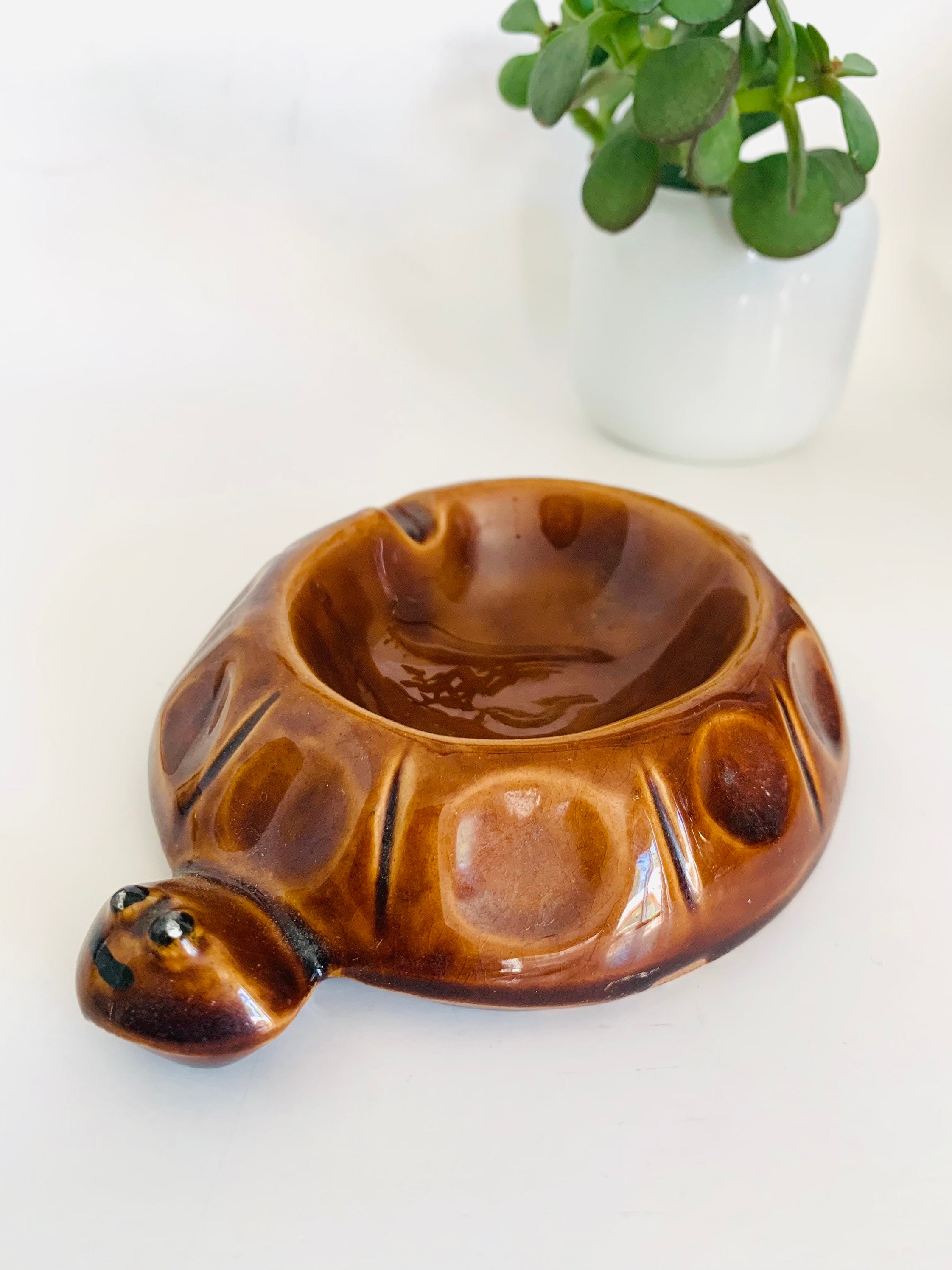 Vintage Turtle Ashtray Brown Ceramic Turtle Mid Century California ...