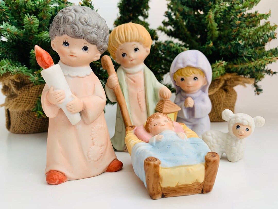 Vintage Porcelain Nativity Set Homco Children Nativity Set No. 5602 ...