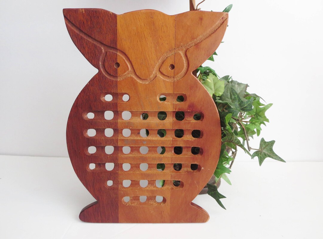 Vintage Wooden Owl Trivet Red Mahogany Owl Trivet Mid - Etsy