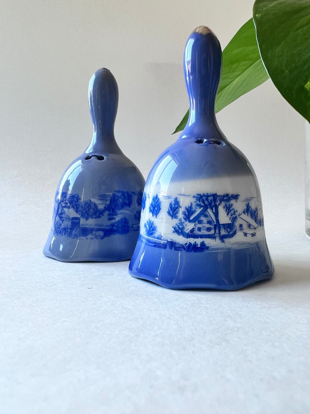 Vintage Blue Porcelain Bell - Winter Scene Mini Bell - Christmas ...