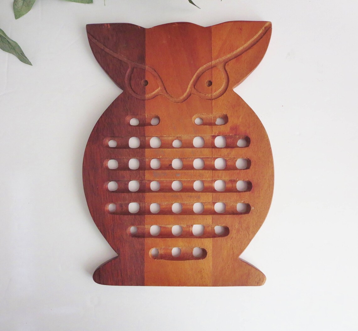 Vintage Wooden Owl Trivet Red Mahogany Owl Trivet Mid - Etsy