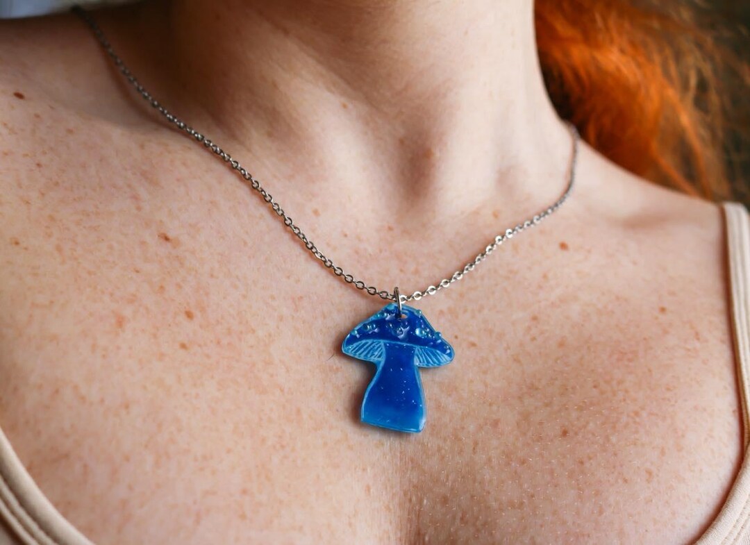 Glow in the Dark Blue Mushroom Necklace, Fairycore Resin Jewelry ...