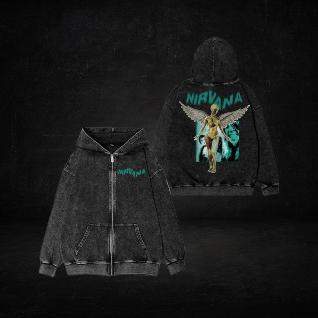 Vintage Nirvana Hoodie in Utero Angel Design, Unisex Grunge Zip-up ...
