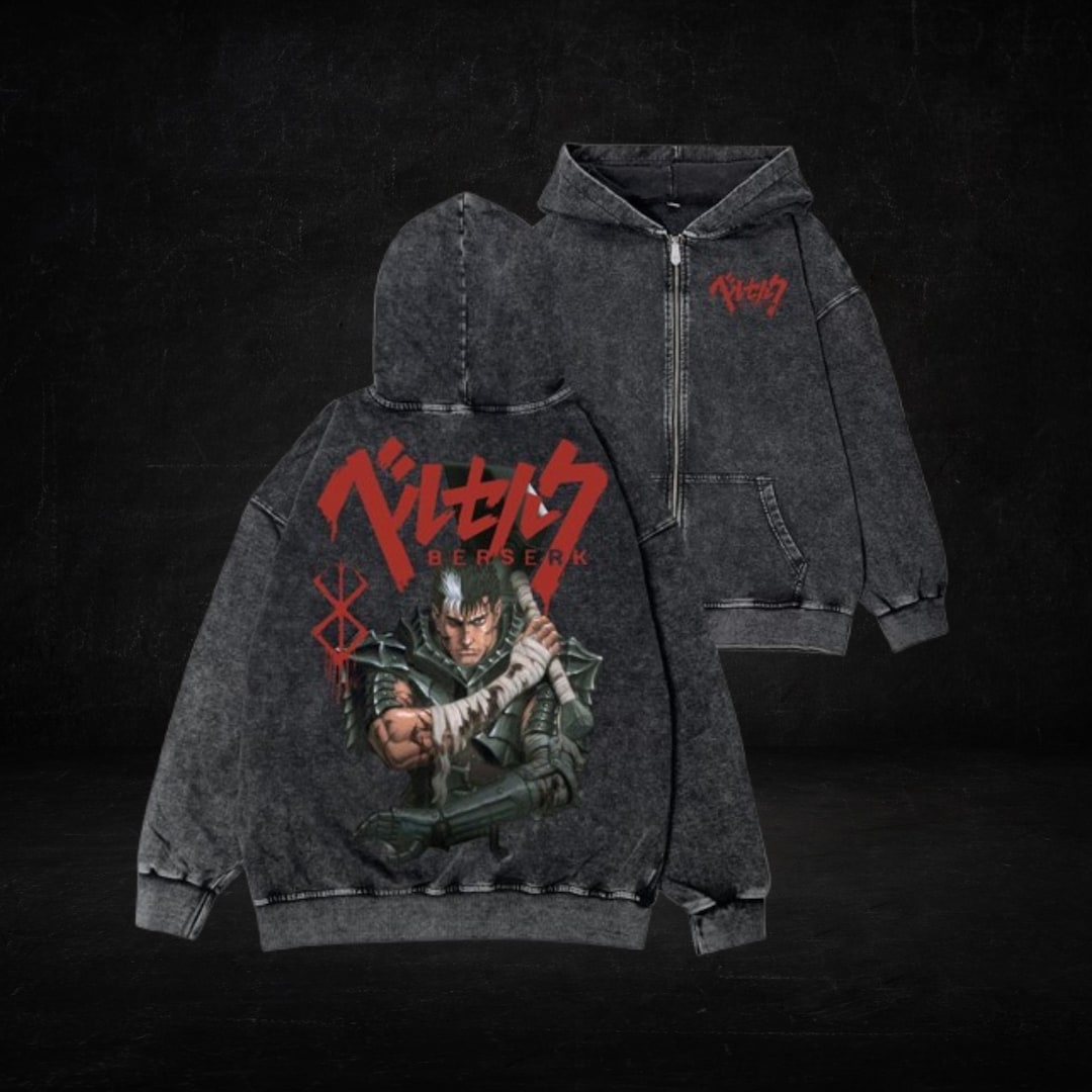Vintage Anime Hoodie Guts Anime Zip-up Sweatshirt, Dark Grunge Style ...