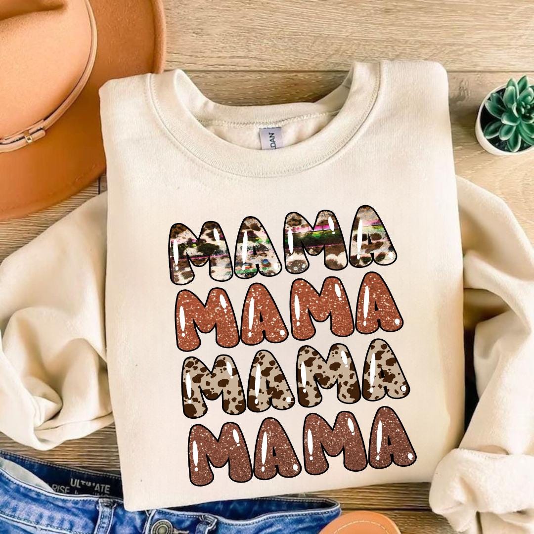 Stacked Mama PNG | Cow Print Mama Png | Retro PNG | Mama Png | Mother's ...