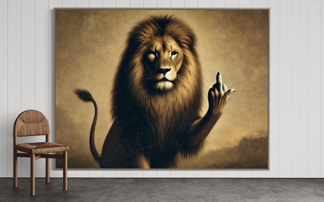 Printable Lion With Middle Finger Funny Wall Art Print Humorous Decor ...