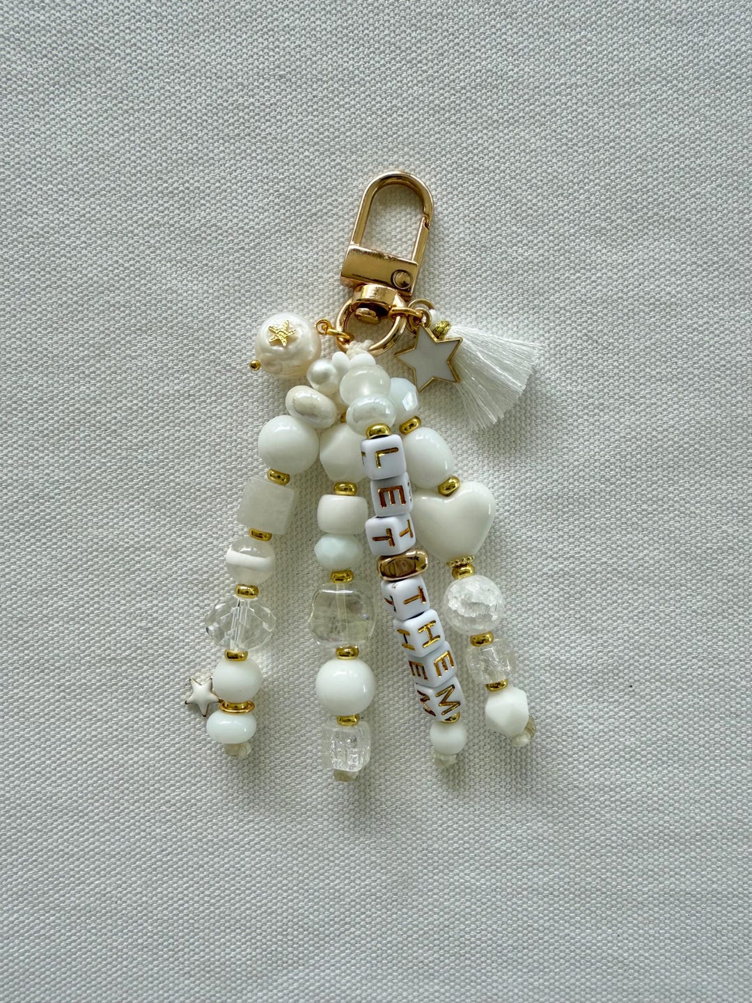 Let Them Keychain – Black or White Gold Beaded Charm Keychain - Etsy