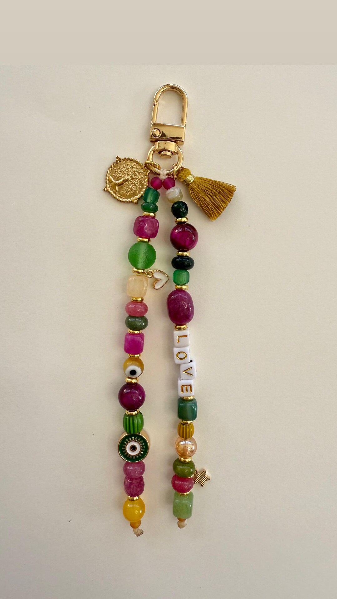 Handmade Beaded Keychain: Gem Tones, Tree of Life Charm - Etsy