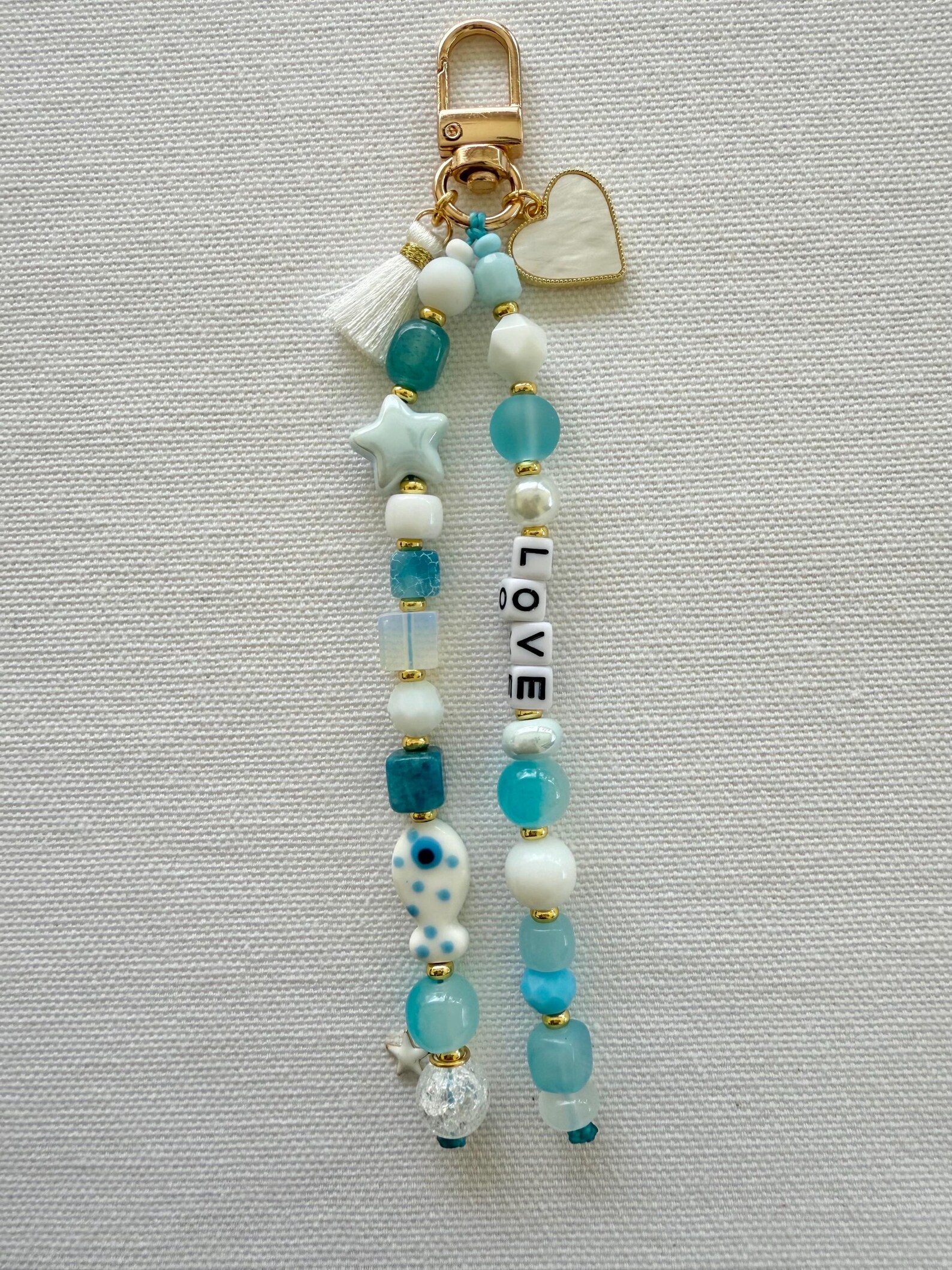 Handmade Ocean-inspired LOVE Beaded Keychain – Coastal Blue Charm ...