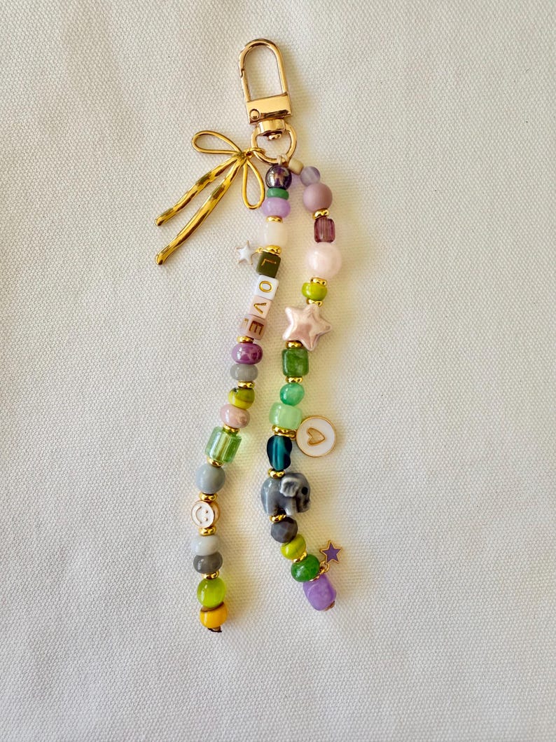 Handmade Multicolor Beaded Keychain With Heart and "love" Charm ...
