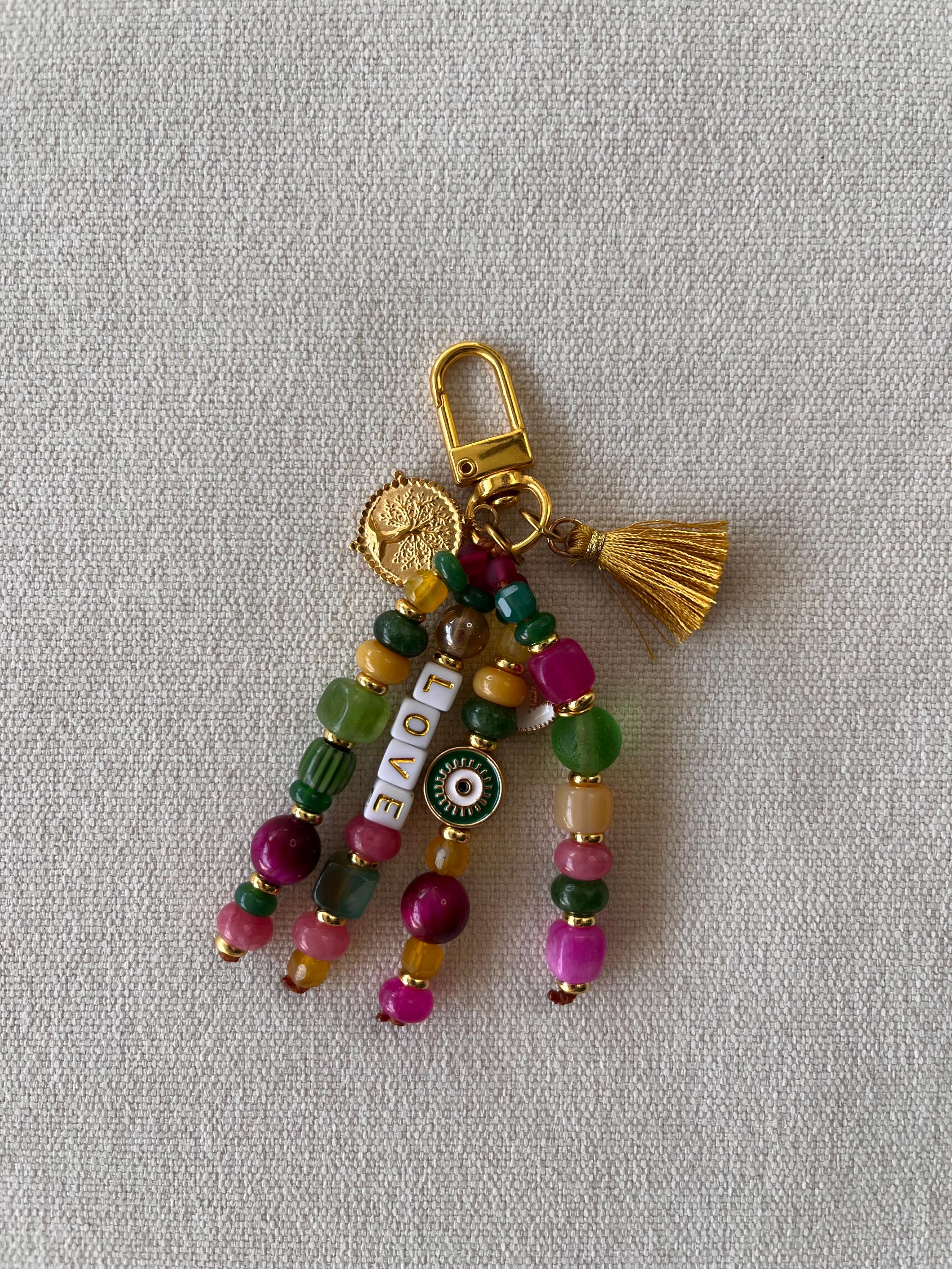 Handmade Beaded Keychain: Gem Tones, Tree of Life Charm - Etsy