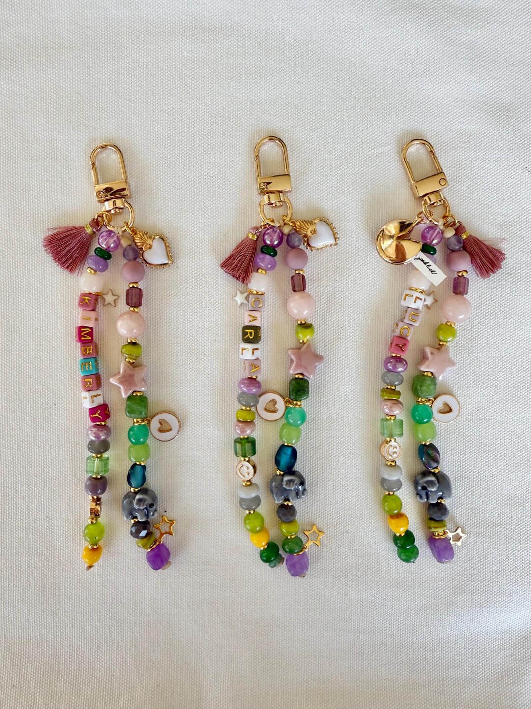 Handmade Multicolor Beaded Keychain With Heart and "love" Charm ...