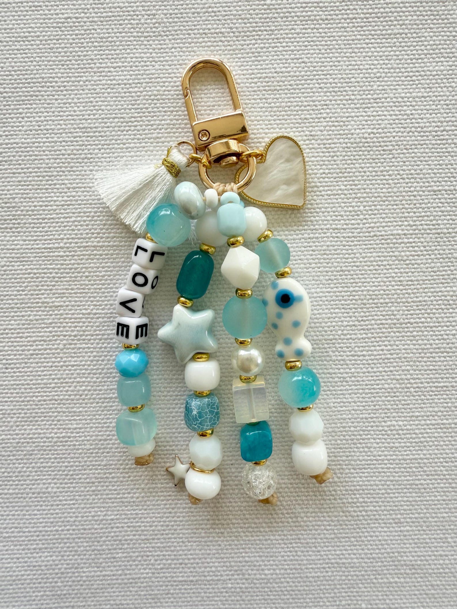 Handmade Ocean-inspired LOVE Beaded Keychain – Coastal Blue Charm ...