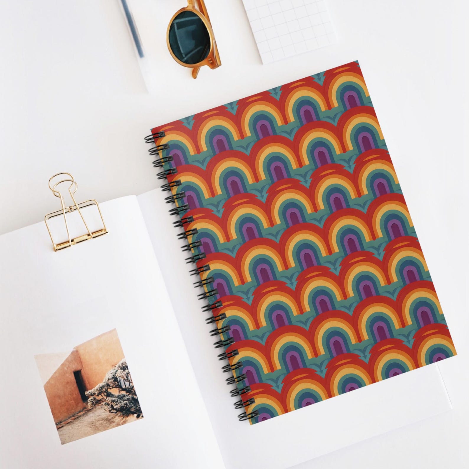 Retro Rainbow Spiral Notebook, Pattern Notebook, Rainbow Journal ...